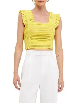 Endless Rose Ruffle Pleat Crop Tank - Yellow