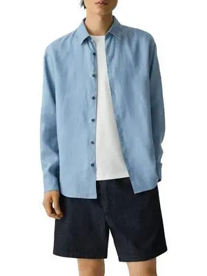 Theory Irving Solid Linen Button-up Shirt - Rainstorm