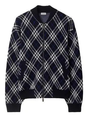Burberry Check Wool Blend Bomber Jacket - Ink Blue