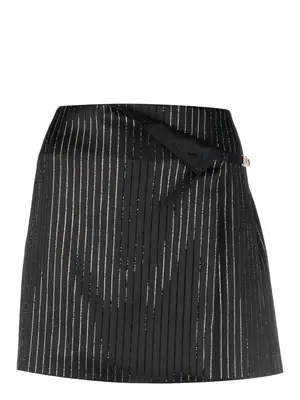 Gcds Logo Clip Pinstriped Rhinestone-embellished Skirt - Black