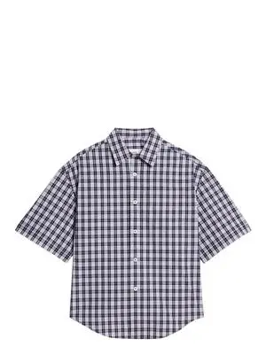Ami Gingham-pattern Short-sleeved Shirt - Blue