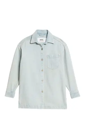Ami Logo-print Denim Overshirt - Blue