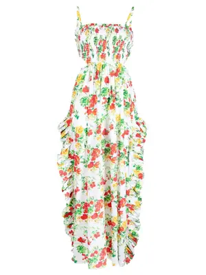 Caroline Constas Floral-print Smocked Dress - White