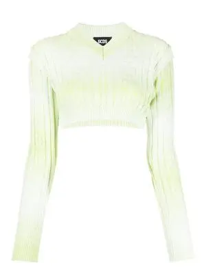 Gcds Braids Faded-effect Knitted Crop Top - Green