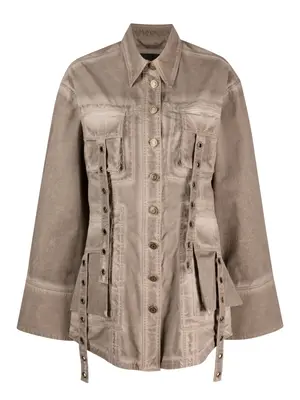 Blumarine Eyelet-embellished Denim Jacket - Brown