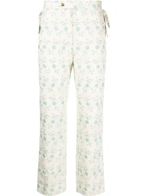 BODE Floral-embroidery Straight-leg Trousers - Neutrals