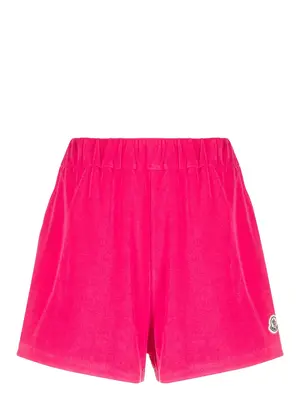 Moncler Logo-patch Velour Shorts - Pink