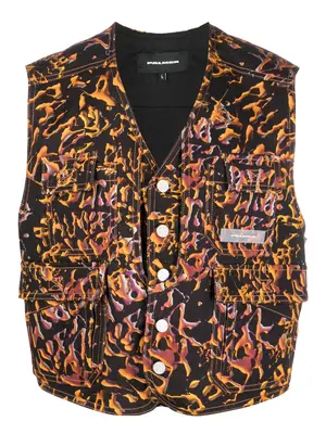 PALMER Abstract-print Cotton Waistcoat - Black