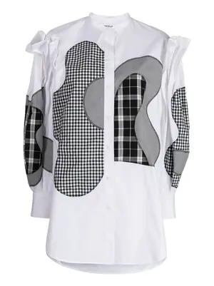 ENFOLD Patchwork Long-sleeved Shirt - White