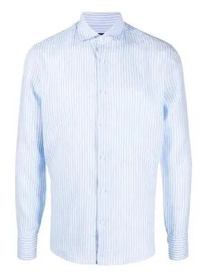 DEPERLU Stripe-pattern Linen Shirt - Blue