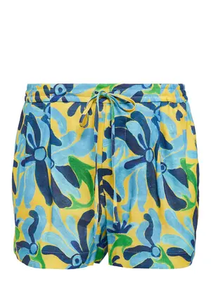 Marni Printed Linen-blend Shorts - Blue