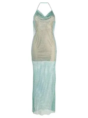 SELF-PORTRAIT Rhinestone Mesh Dress - Green