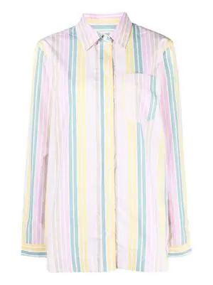 GANNI Striped Organic Cotton Shirt - Pink