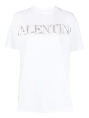 Valentino Garavani Cotton T-shirt With Crystal Logo - White