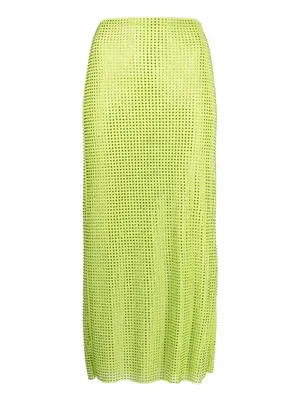SELF-PORTRAIT Crystal-embellished Mesh Midi Skirt - Green