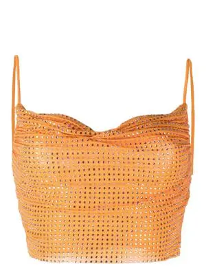 SELF-PORTRAIT Crystal-embellished Crop Top - Orange