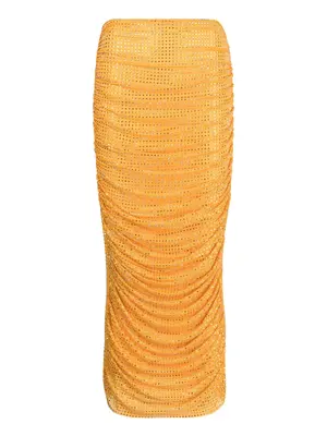 SELF-PORTRAIT Embellished Ruched Midi Skirt - Orange