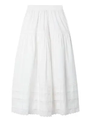 DÔEN Sebastiane Broderie Anglaise-trimmed Organic Cotton-poplin Midi Skirt - White