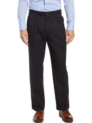 Berle Classic Fit Pleated Microfiber Dress Pants - Black