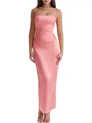 House Of Cb HOUSE OF CB Costanza Satin Maxi Dress Bright Peach