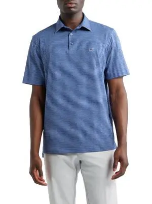 Vineyard Vines Stripe Sankaty Short Sleeve Performance Polo - Blue/sum Evening