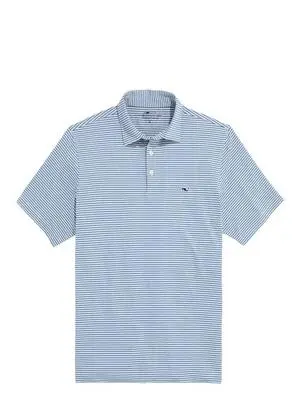 Vineyard Vines Stripe Sankaty Short Sleeve Performance Polo - Shell Gray/moonshine