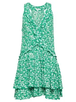 Poupette St Barth Mae Floral Ruffle-trimmed Minidress - Green