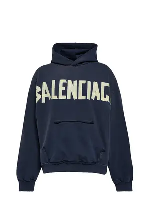 Balenciaga Tape Logo Cotton Jersey Hoodie - Blue