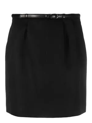 Saint Laurent Belted Tailored Wool Skirt - Black