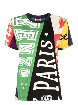 Kenzo Flag Logo-print Cotton T-shirt - Green