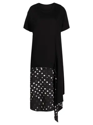 Y’s Asymmetric Polka-dot Dress - Black