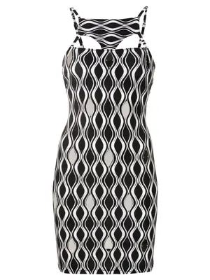 AMIR SLAMA Wave-print Bodycon Mini Dress - Black