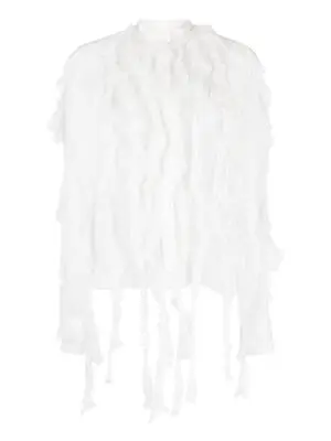 Ermanno Scervino Ruffled Sheer Silk Shirt - White