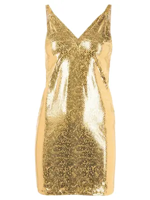 AMIR SLAMA Metallic Snakeskin-effect Mini Dress - Gold