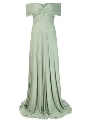 Ralph Lauren Merridan Pleated Evening Gown - Green