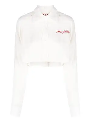 Marni Slogan-embroidered Cropped Shirt - Neutrals
