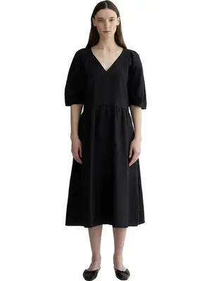 Everlane Linen Puff-sleeve Midi Dress - Black