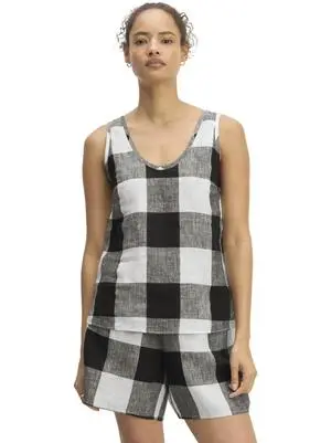 Everlane Linen Scoop-Neck Tank Bone White/black Check