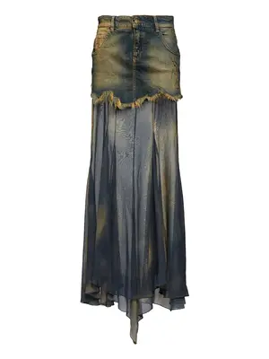 Blumarine Denim And Silk Chiffon Maxi Skirt - Multicoloured