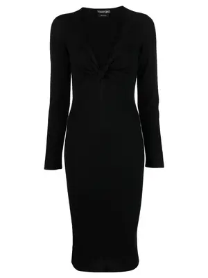 TOM FORD V-neck Knitted Midi Dress - Black