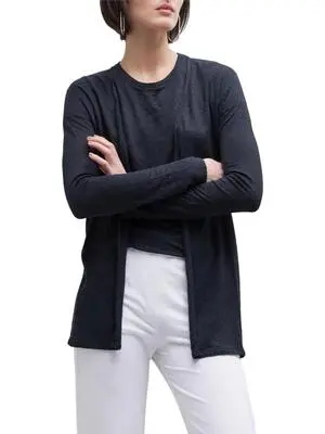 Majestic Filatures Majestic Filatures Stretch Linen Open-Front Cardigan Black
