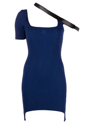 COURREGES Strap-detail Asymmetric Mini Dress - Blue