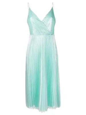 NISSA Metallic-sheen Plissé Midi Dress - Green