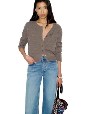 REFORMATION Clara Cashmere Crew Cardigan Brown