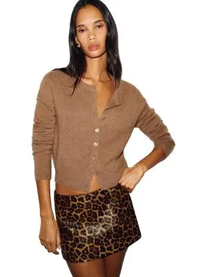 REFORMATION Clara Cashmere Crew Cardigan Brown