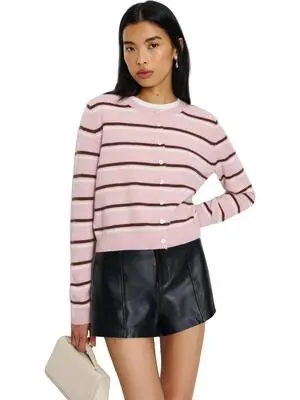REFORMATION Clara Cashmere Crew Cardigan Cherry Blossom Stripe