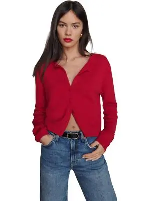 REFORMATION Clara Cashmere Crew Cardigan Cherry