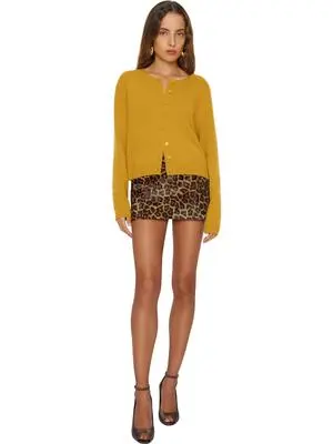 REFORMATION Clara Cashmere Crew Cardigan Honey Mustard