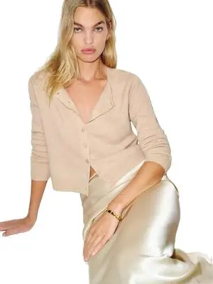 REFORMATION Clara Cashmere Crew Cardigan Natural