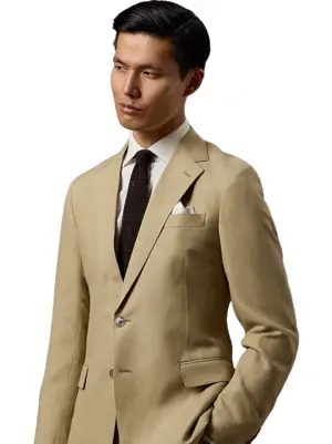 Ralph Lauren Hadley Hand-Tailored Silk-Linen Jacket Classic Tan